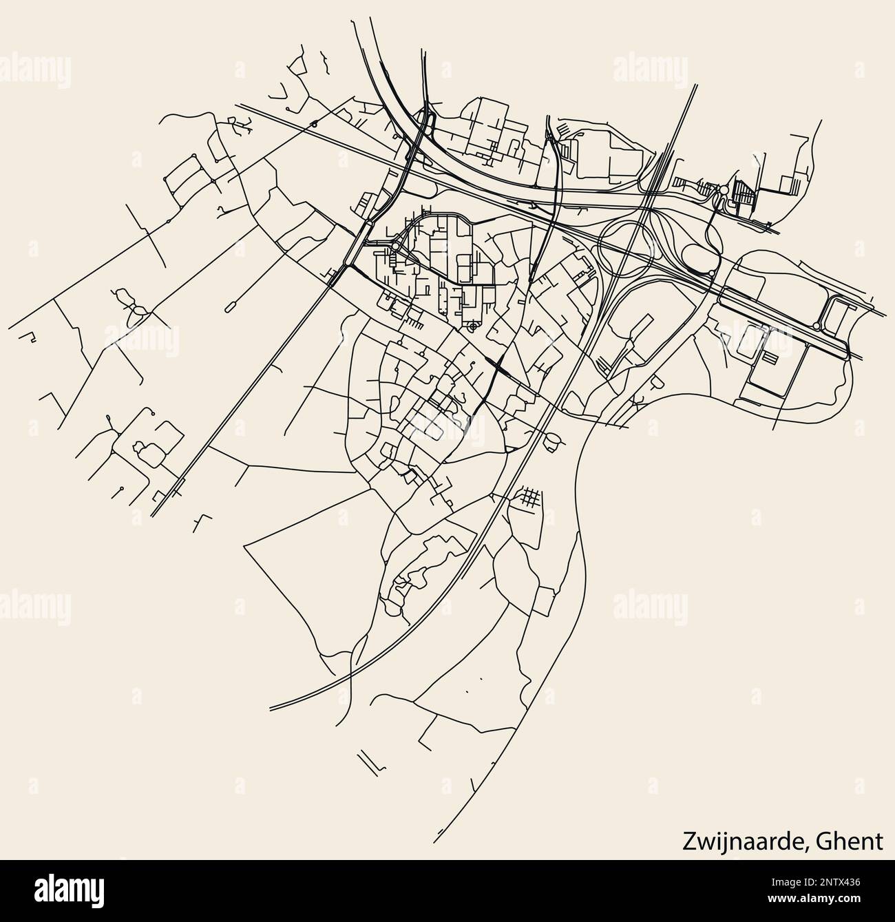 Street roads map of the ZWIJNAARDE MUNICIPALITY, GHENT Stock Vector ...