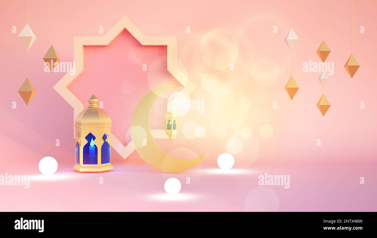 Ramadan kareem 3d rendering with Turkish traditional lantern and Mosque ...