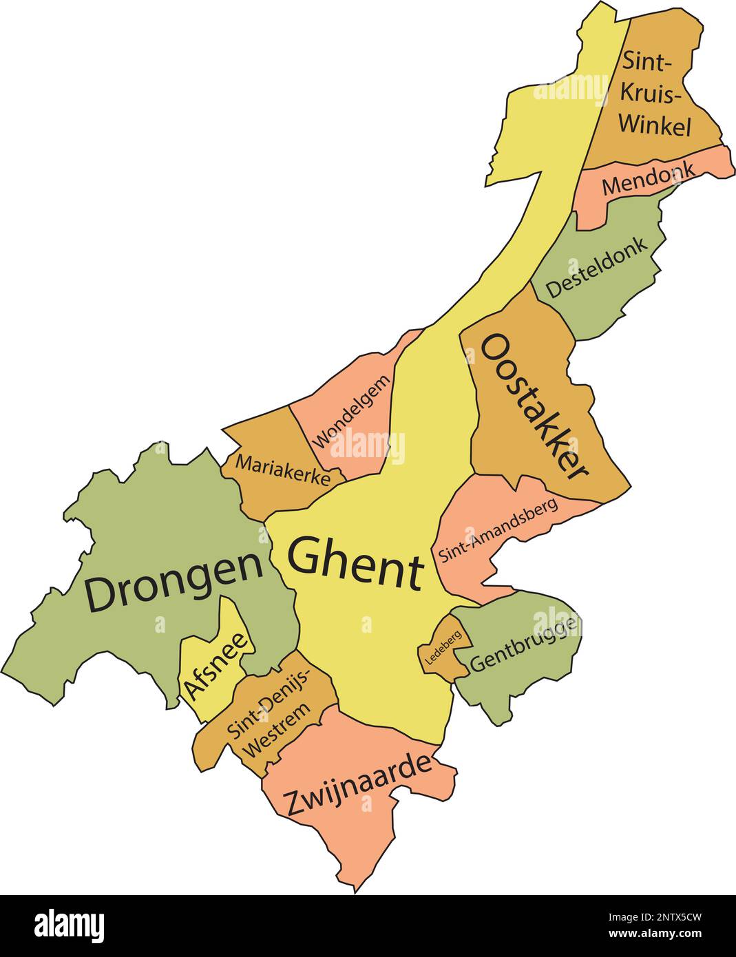 Pastel tagged municipalities map of GHENT, BELGIUM Stock Vector Image ...