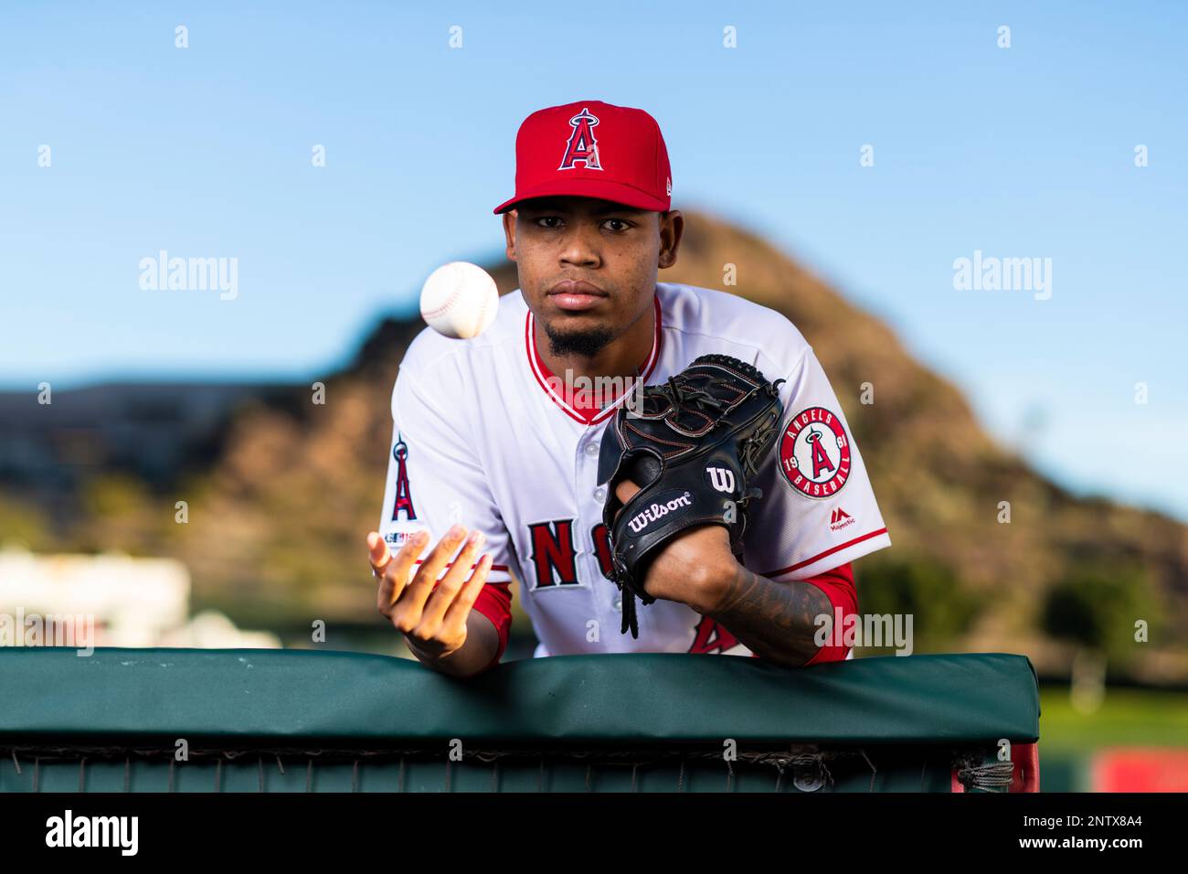 TEMPE, AZ - FEBRUARY 19: Los Angeles Angels pitcher Miguel Almonte (49 ...