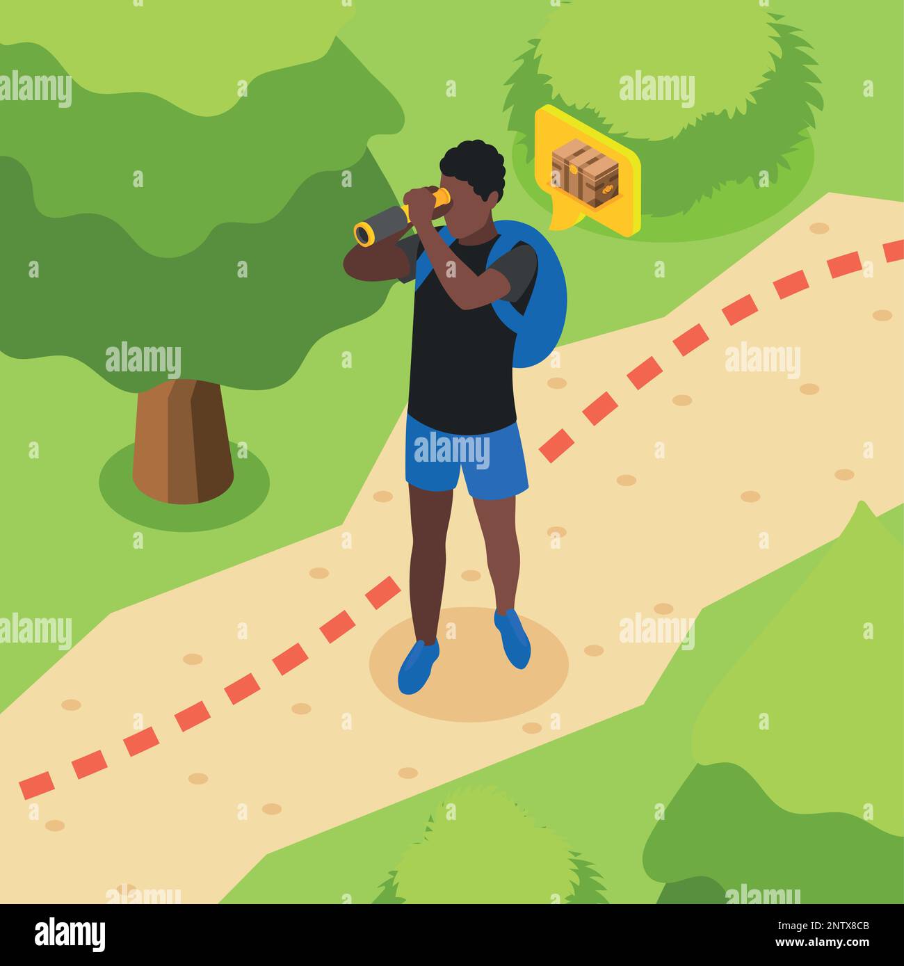 Treasure quest isometric background composition with outdoor park ...