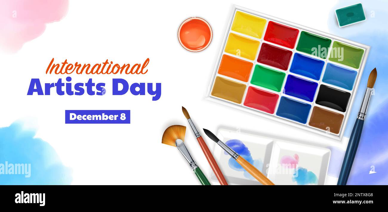 International artist day poster with color palette set with different ...