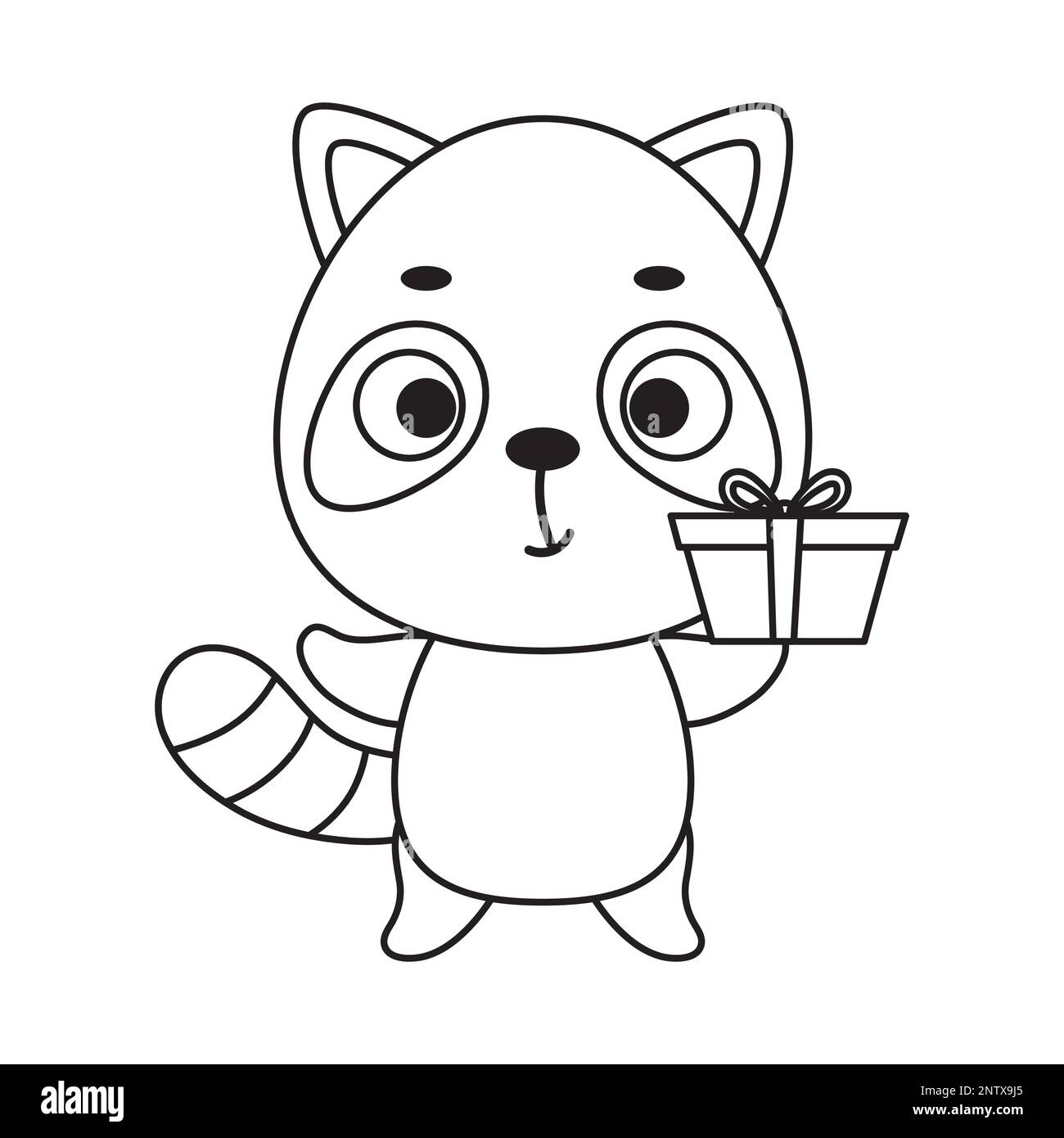 Coloring page cute little raccoon with gift box. Coloring book for kids ...