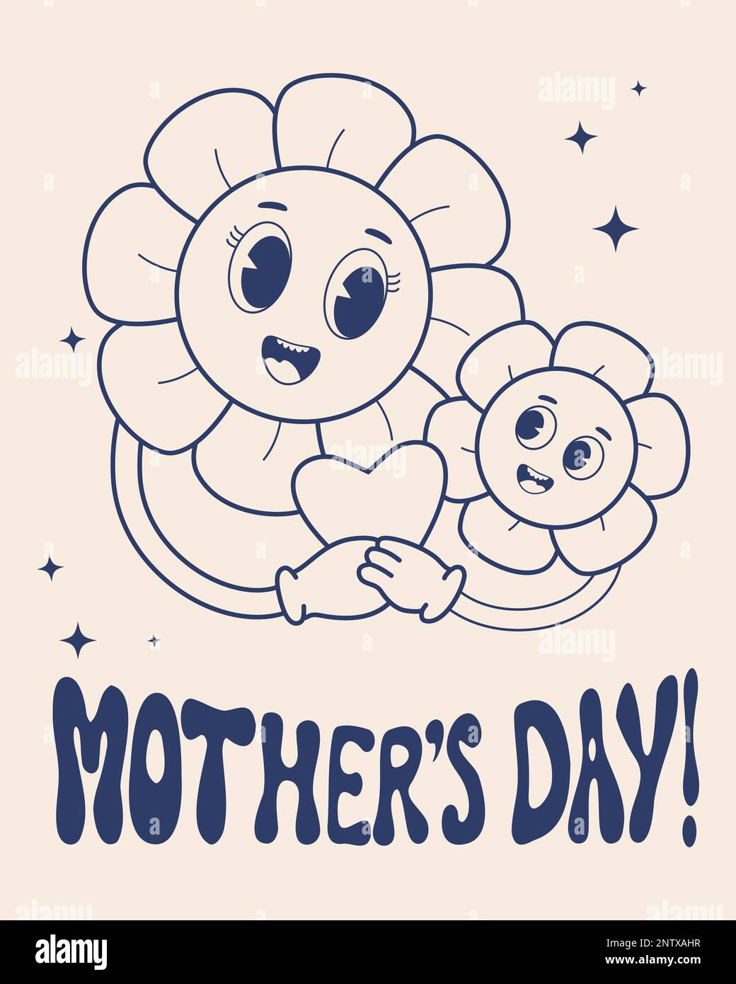 Retro character Daisy flowers Power. Groovy Modern cartoon vintage ...