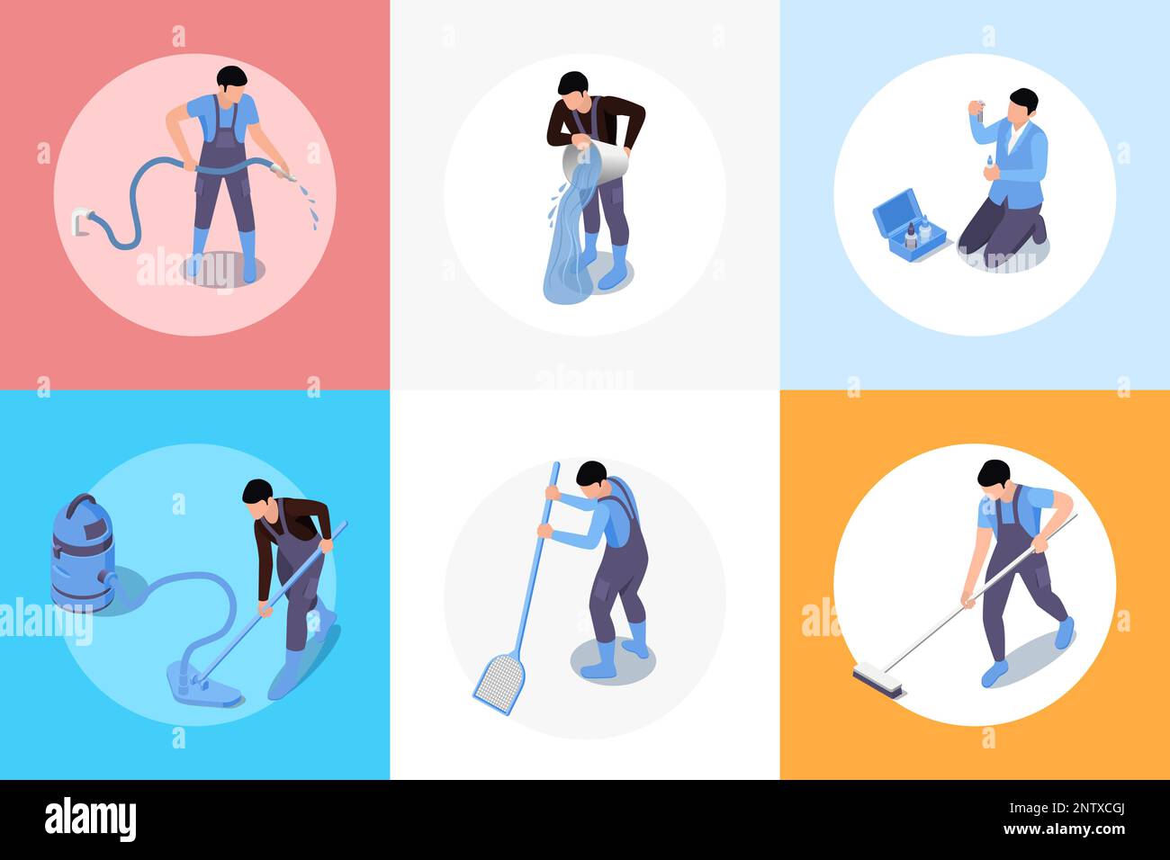 Swimming pool maintenance service isometric round compositions set with ...