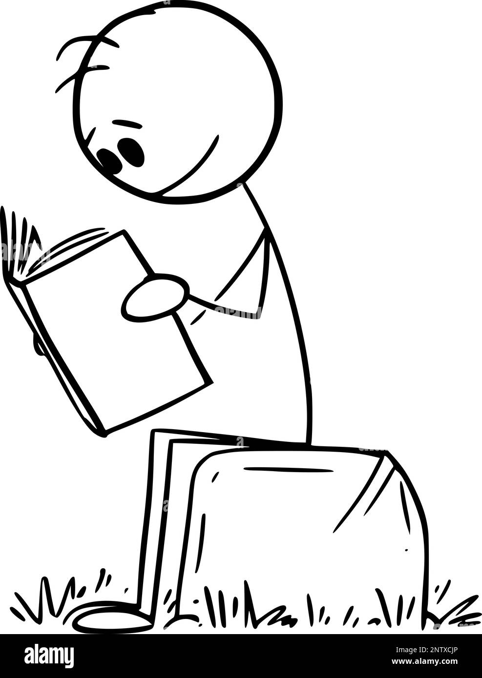 Child or Boy Reading Book , Vector Cartoon Stick Figure Illustration ...