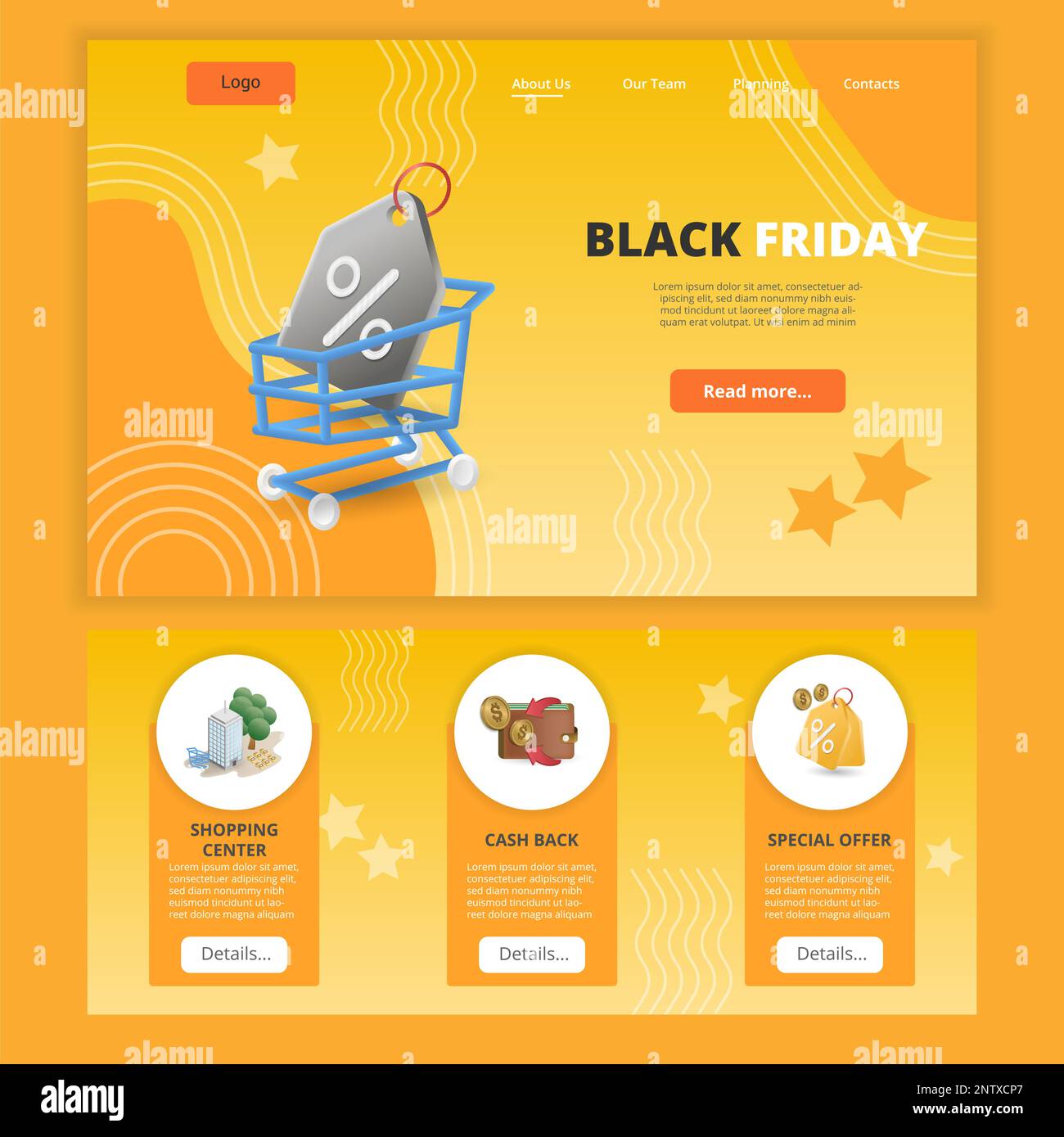 Black friday flat landing page website template. Shopping center, cash ...