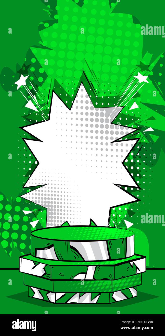 Green Comic Book Product podium. Cartoon stage. Pop Art mockup ...