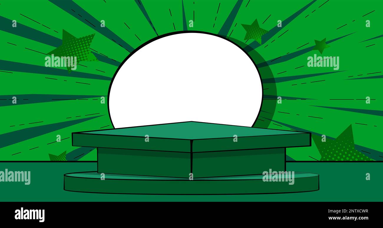 Green Comic Book Product podium. Cartoon stage. Pop Art mockup ...