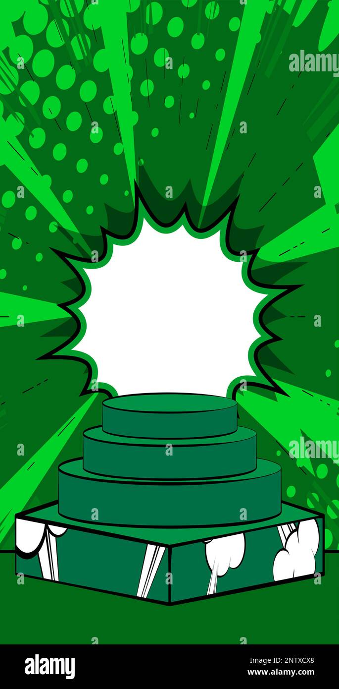 Green Comic Book Product podium. Cartoon stage. Pop Art mockup ...