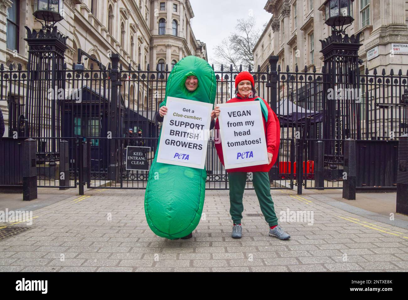 London, England, UK. 28th Feb, 2023. PETA activists dressed as a tomato ...