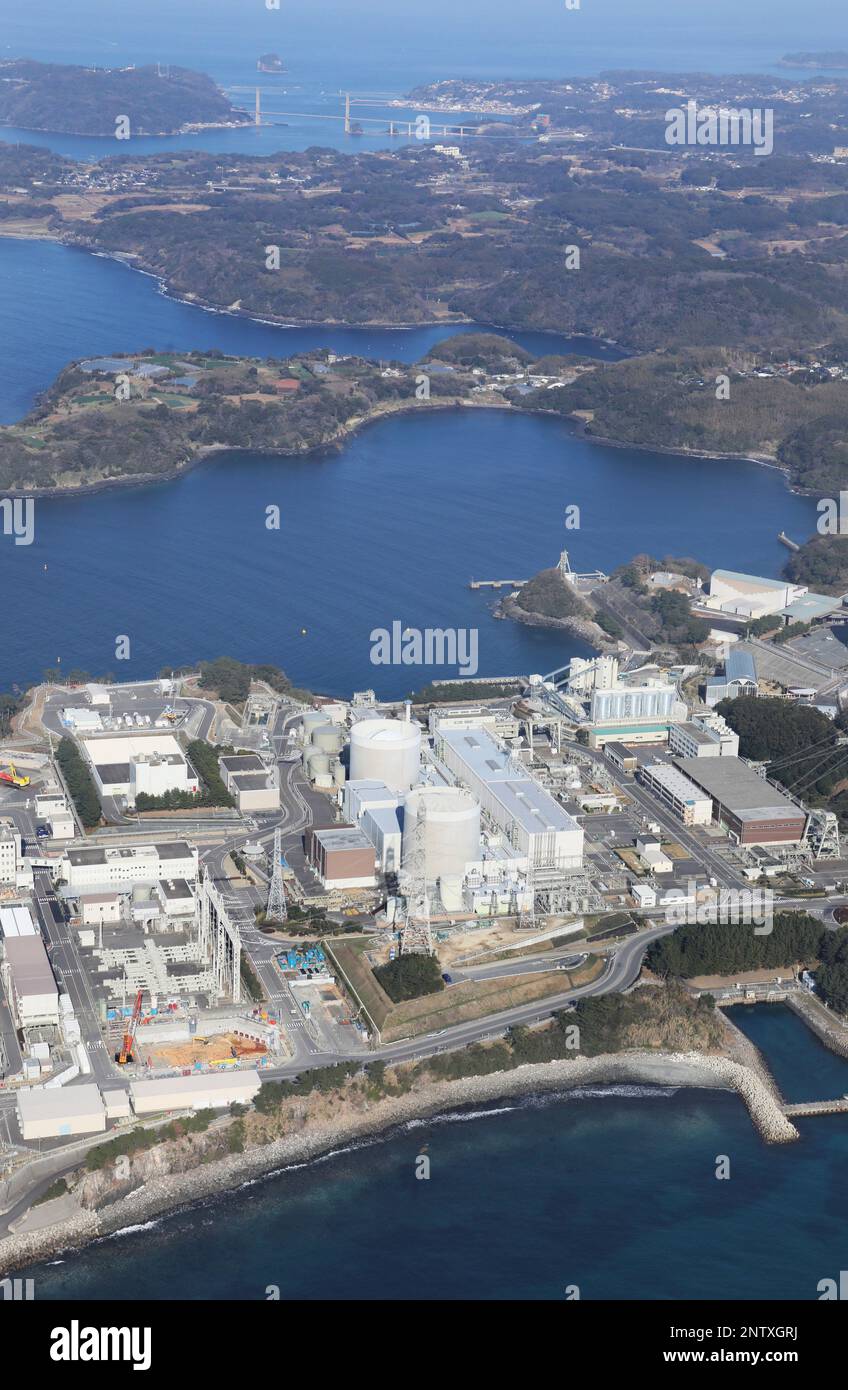 An aerial photo shows 1st reactor (rear) and 2nd reactor at Genkai ...
