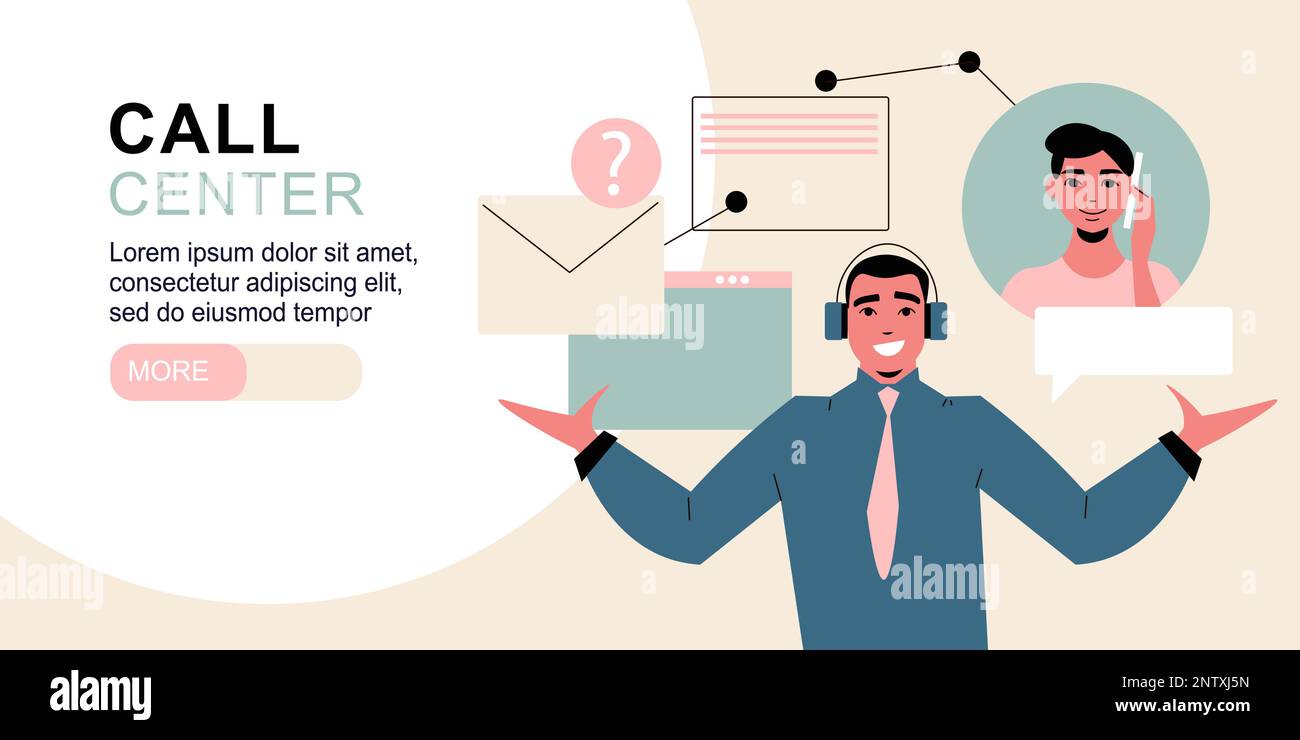 Call center banner with online mail and phone support symbols vector ...