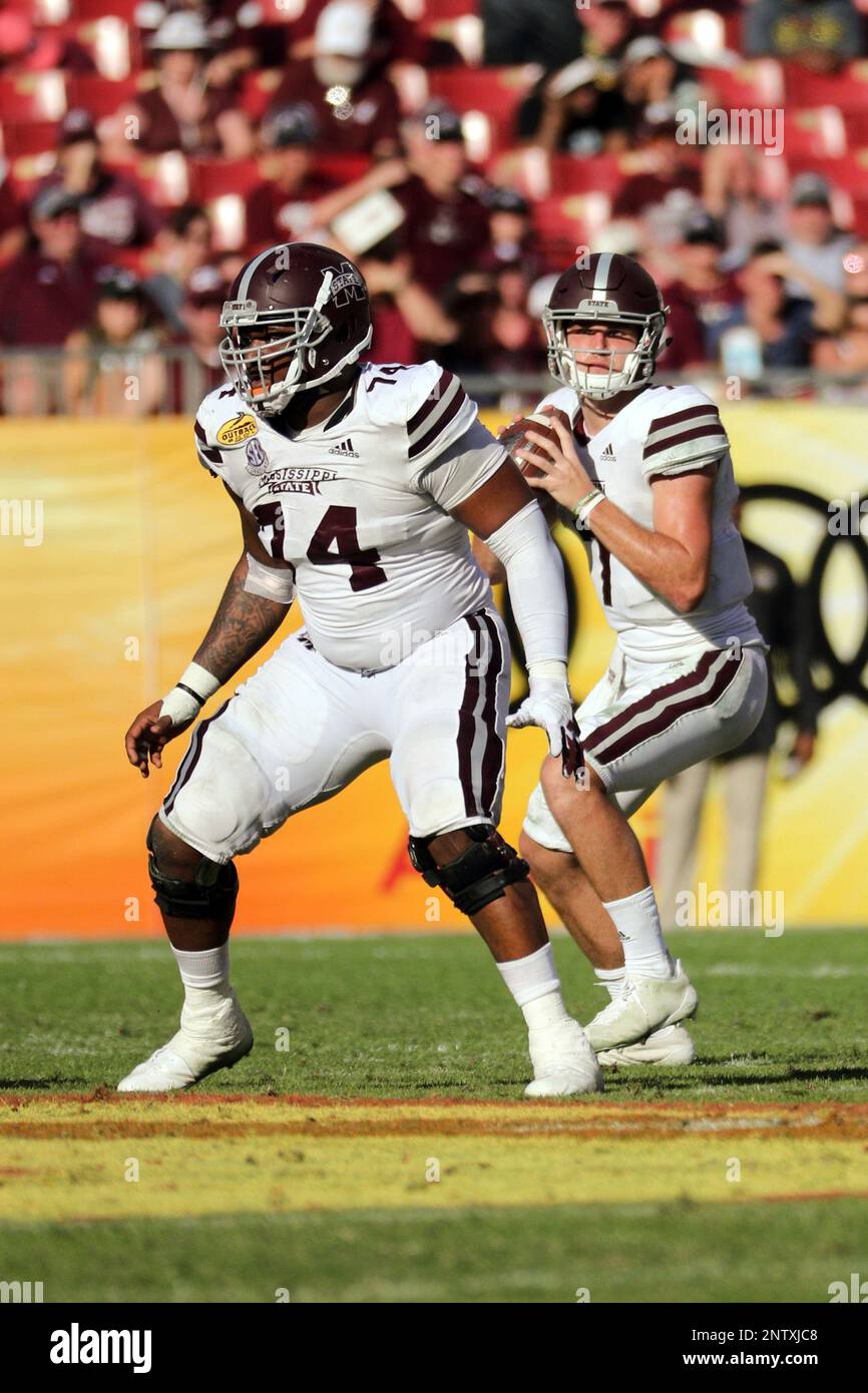 Mississippi State Bulldogs offensive lineman Elgton Jenkins (74) blocks ...
