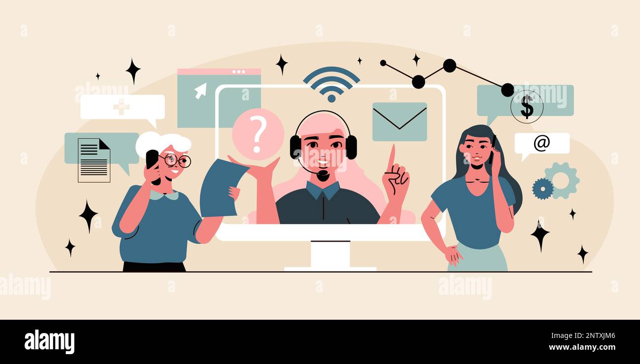 Call center concept with operator making remote assistance to customers ...