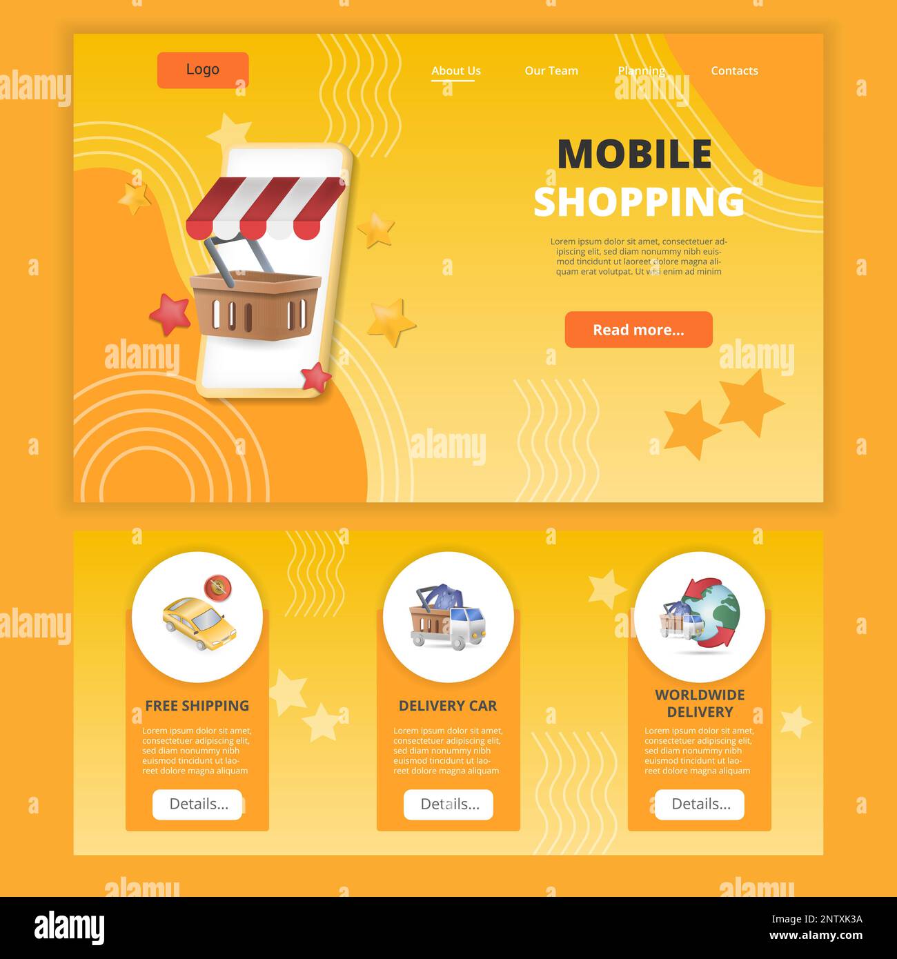 Mobile shopping flat landing page website template. Free shipping ...