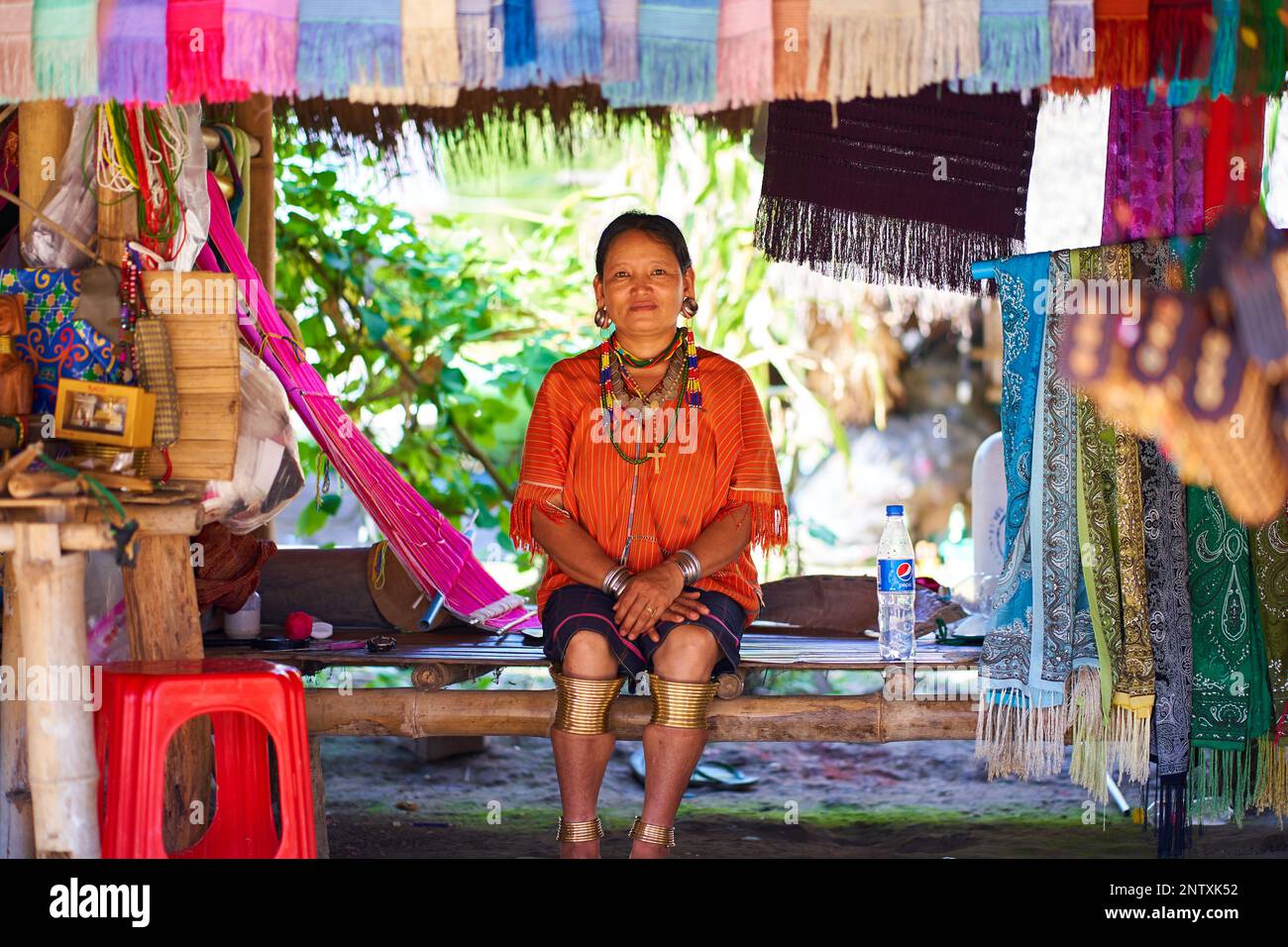 Woman from the Long Neck tribe, wearing traditional brass rings on her ...