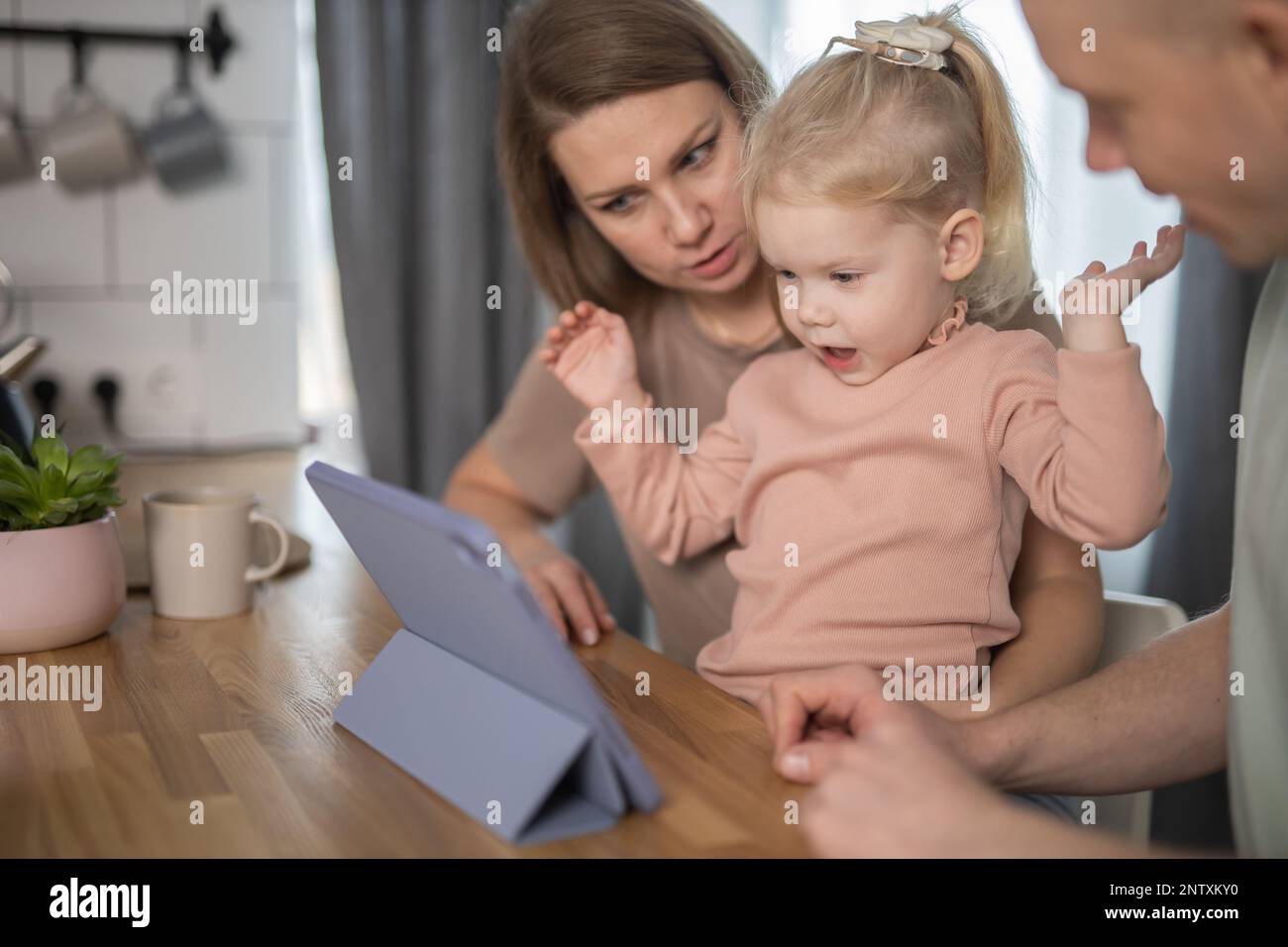 Cochlear implant system. Installation cochlear implant on child girl ...