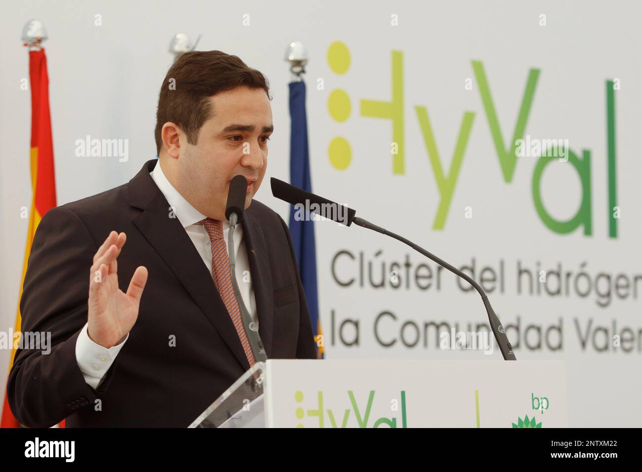 The president of BP in Spain, Andrés Guevara De la Vega, speaks during ...