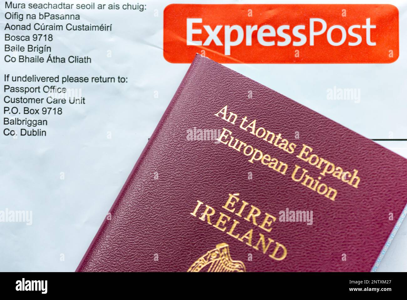 Irish passport and Express Post or ExpressPost letter envelope with ... Irish passport and Express Post or ExpressPost letter envelope with ...
