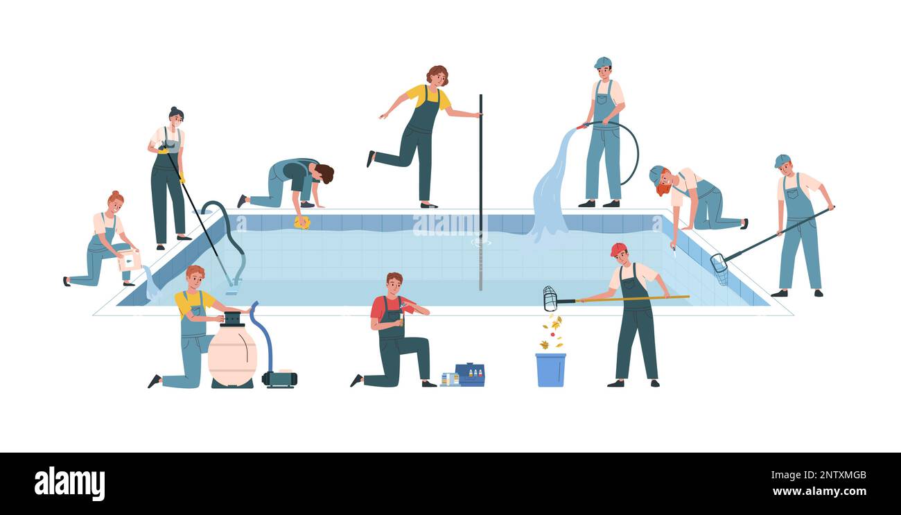 Team of professional maintenance service workers cleaning and repairing ...