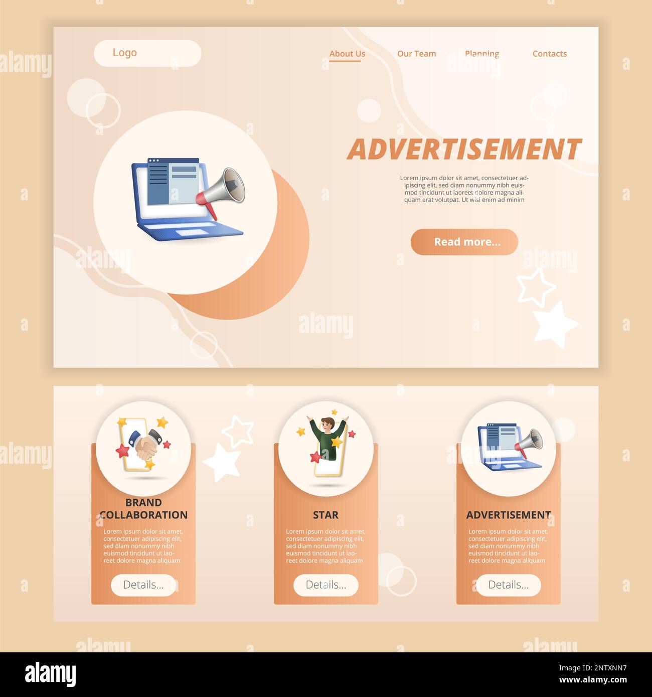 Advertisement flat landing page website template. Brand collaboration ...