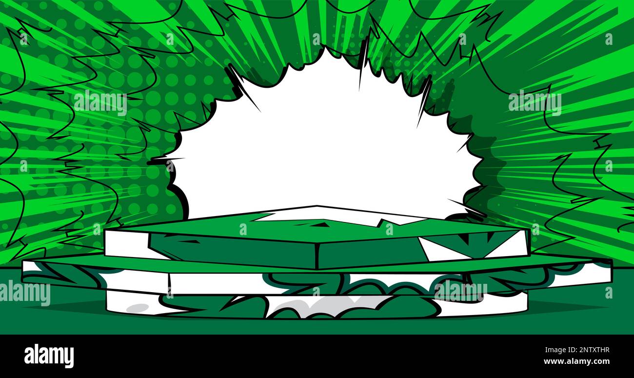 Green Comic Book Product podium. Cartoon stage. Pop Art mockup ...