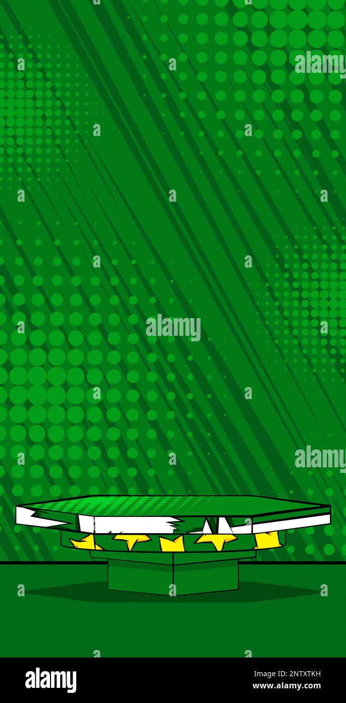 Green Comic Book Product podium. Cartoon stage. Pop Art mockup ...