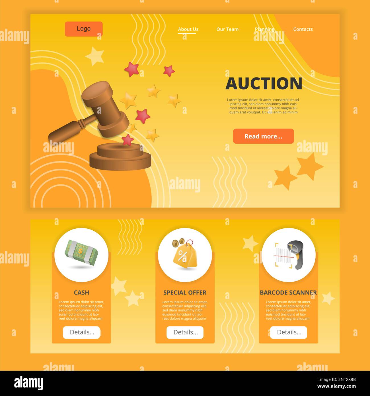 Auction flat landing page website template. Cash, special offer ...