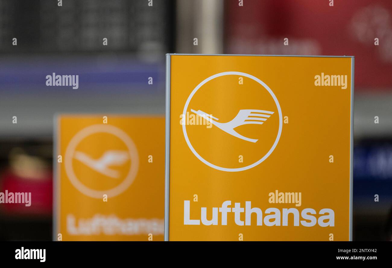 28 February 2023, Hesse, Frankfurt/Main: The Lufthansa logo is seen on ...