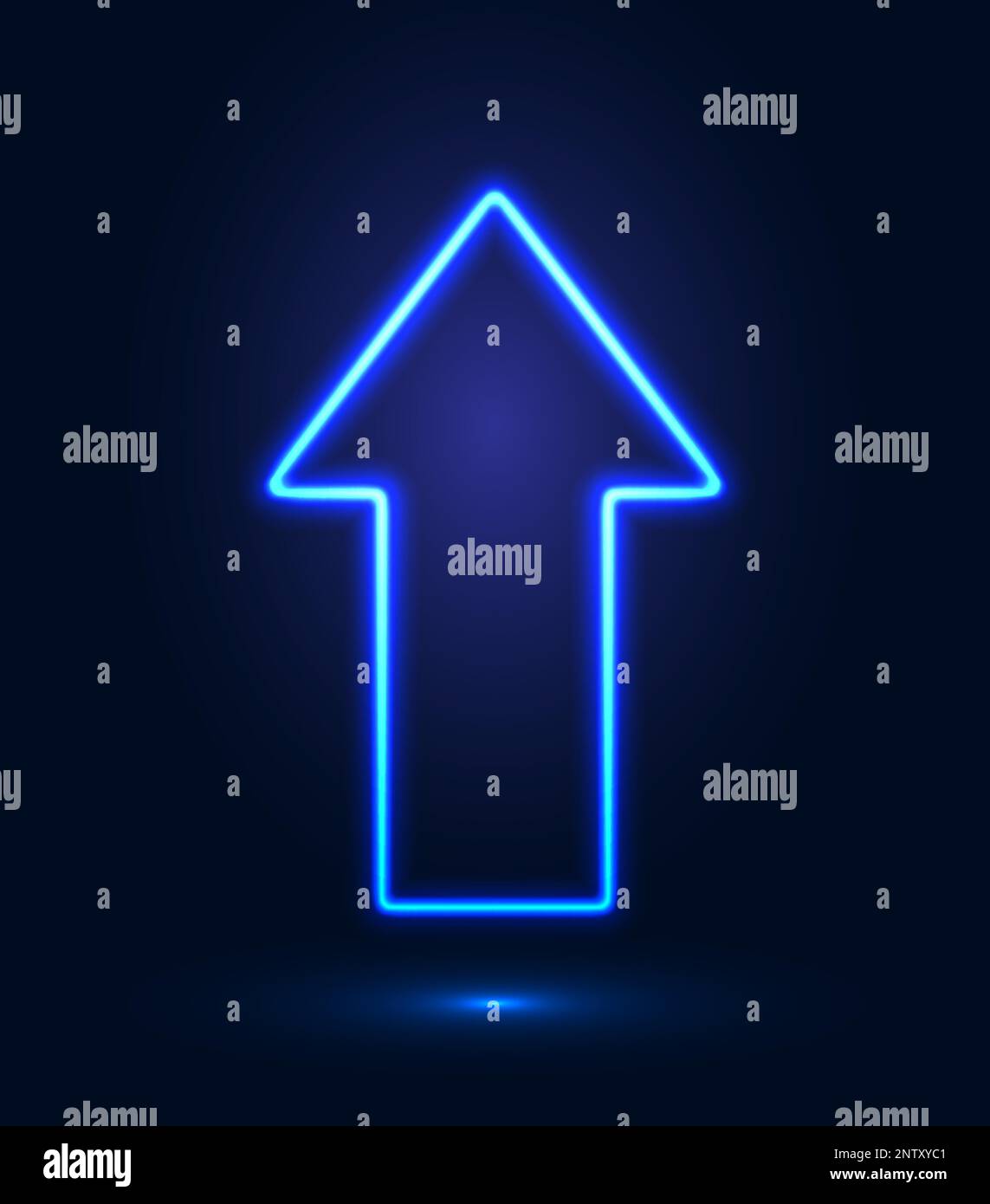 Neon arrow with shining effects, highlights on a dark blue background ...