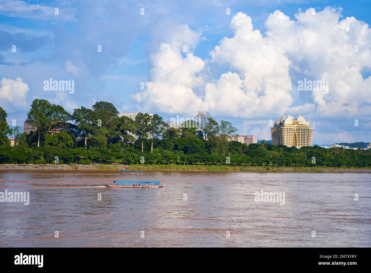 landscape of the Mekong River at the confluence of three countries ...