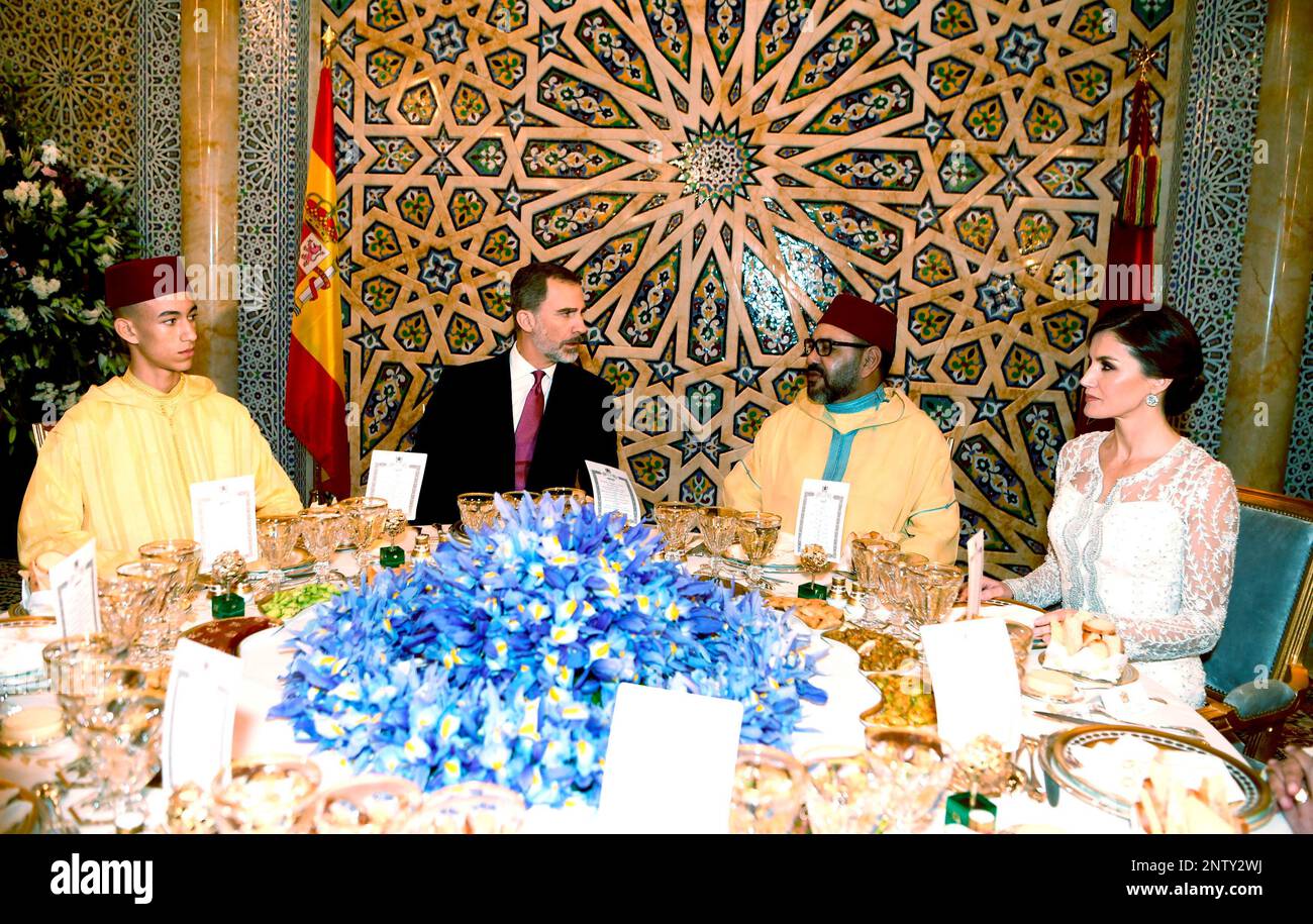 This photo provided by the Moroccan Royal Palace via the Moroccan News Agency (MAP), shows, from ...