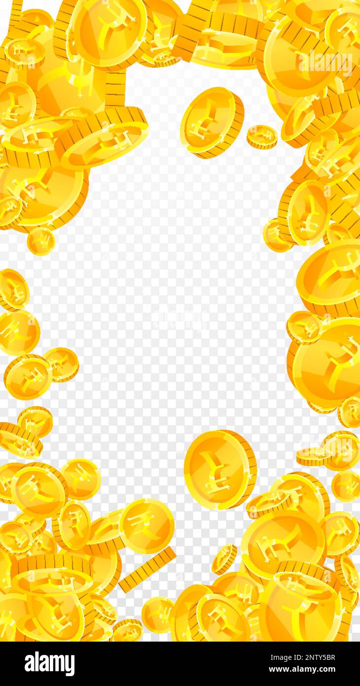 Indian rupee coins falling. Scattered gold INR coins. India money ...