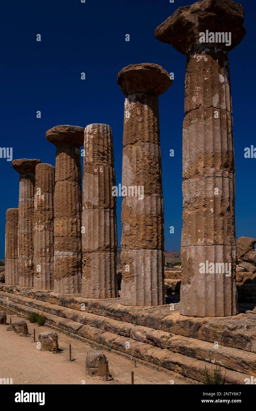 Patches of Ancient Greek plaster and paint on reconstructed fluted ...