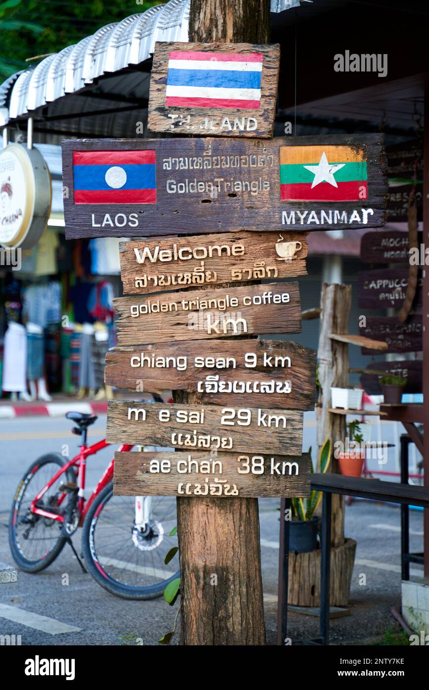 A photo of a directional sign at a cafe located on the Golden Triangle ...