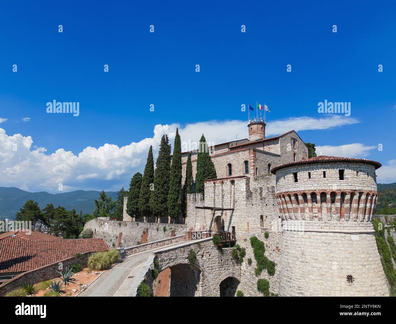 Drone view of the main entrance with a drawbridge to the historic ...