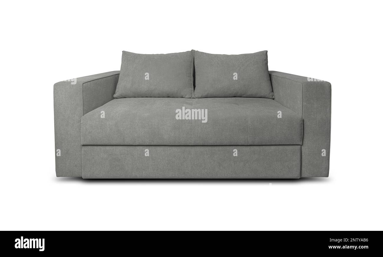 Grey soft sofa isolated on white background Stock Photo - Alamy