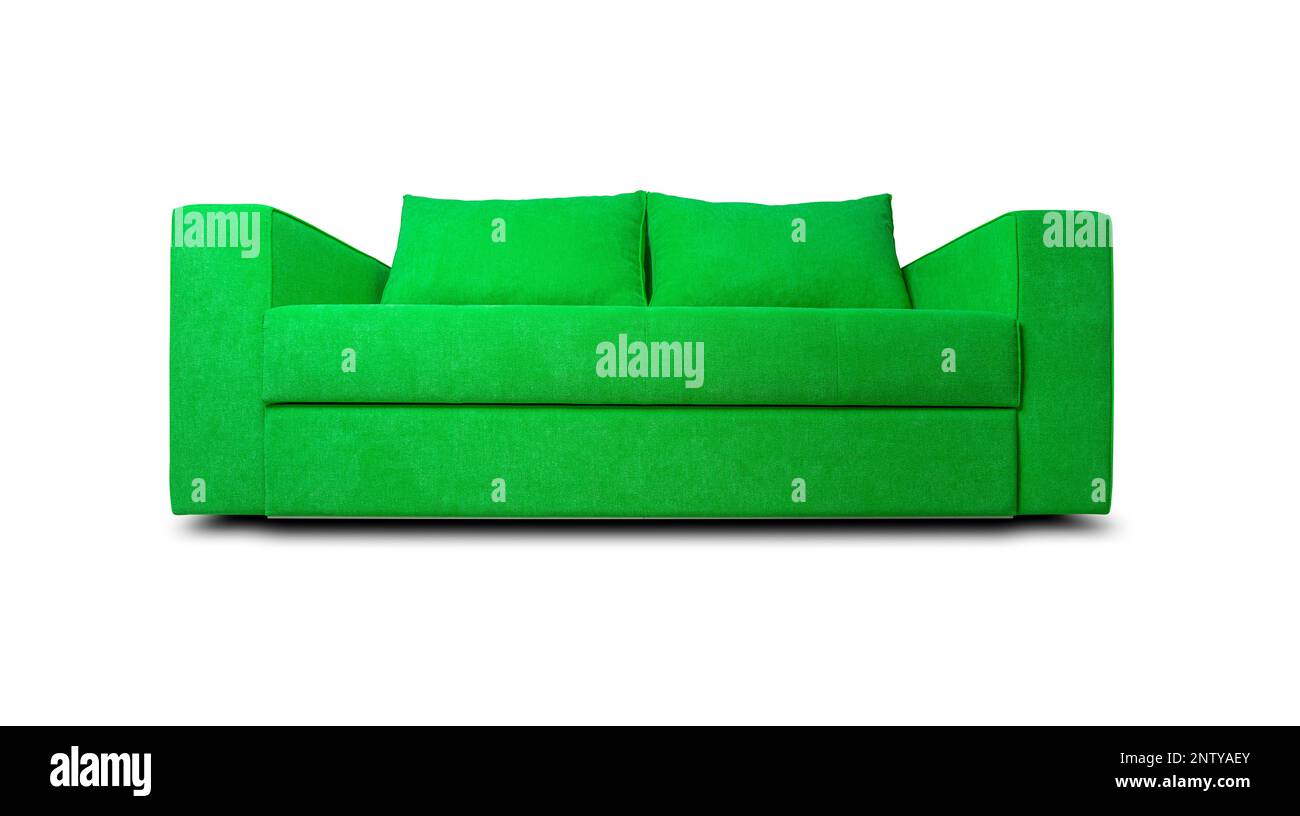 Green soft sofa isolated on white background Stock Photo - Alamy