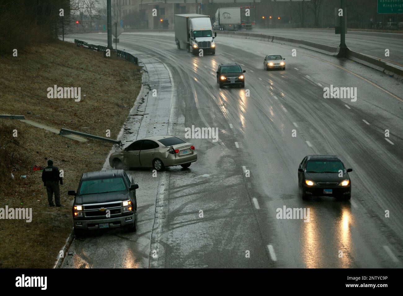 Traffic Passes By A Crash On Interstate 44 Eastbound In St Louis