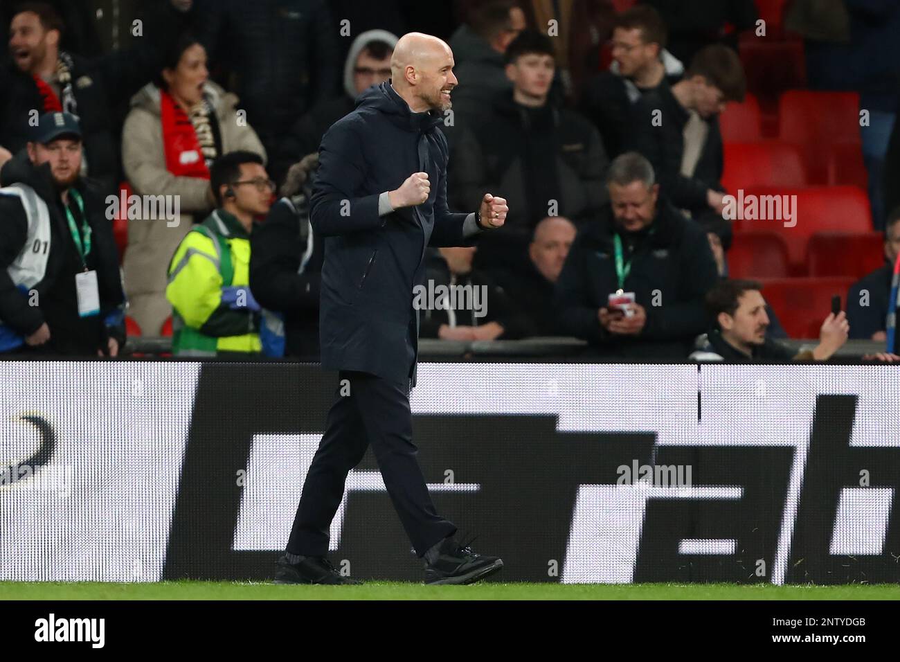 Manager of Manchester United, Erik ten Hag celebrates at full time ...