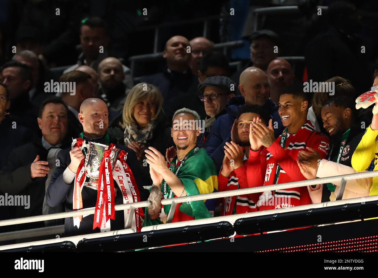 Manager Of Manchester United Erik Ten Hag Is Seen Celebrating With The