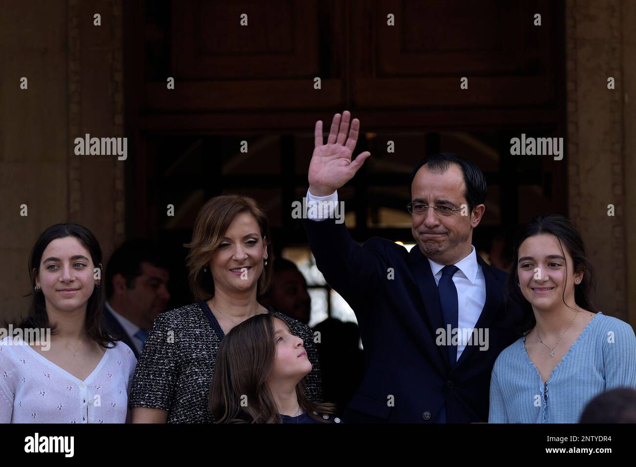 New Cyprus president Nikos Christodoulides, with his wife Philippa and ...