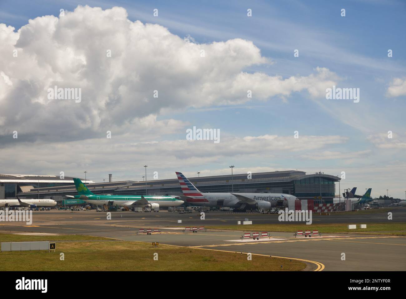 Dublin, airport, aircraft on runway. terminal of departures. Travel ...