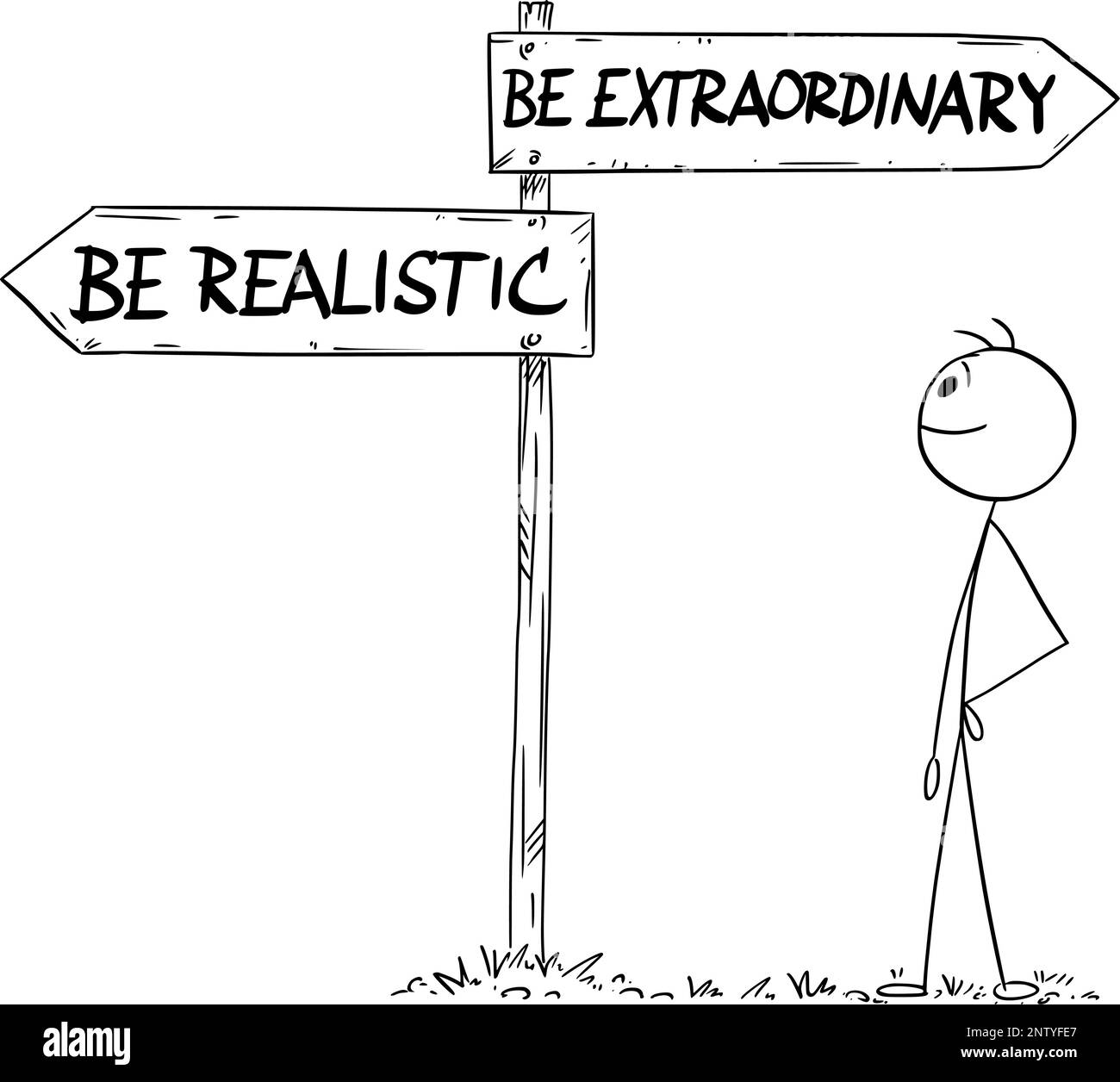 Be Realistic or Extraordinary Decision ,Vector Cartoon Stick Figure ...