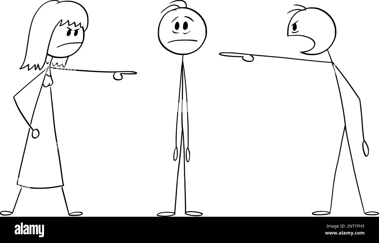 People or Parents Accusing or Blaming Man or Son , Vector Cartoon Stick ...
