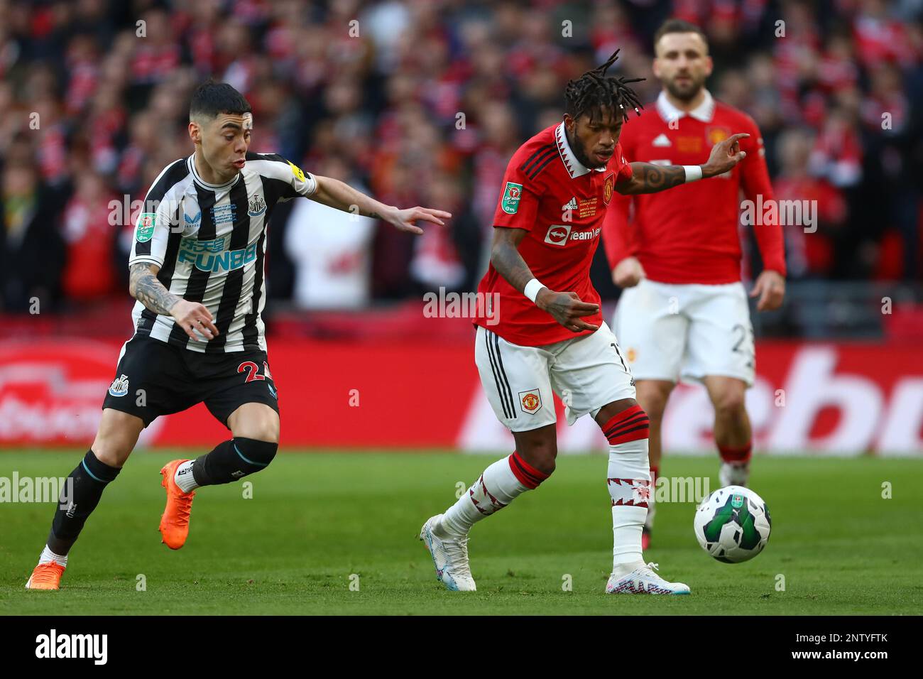 Fred of Manchester United and Miguel Almiron of Newcastle United - Manchester United v Newcastle ...