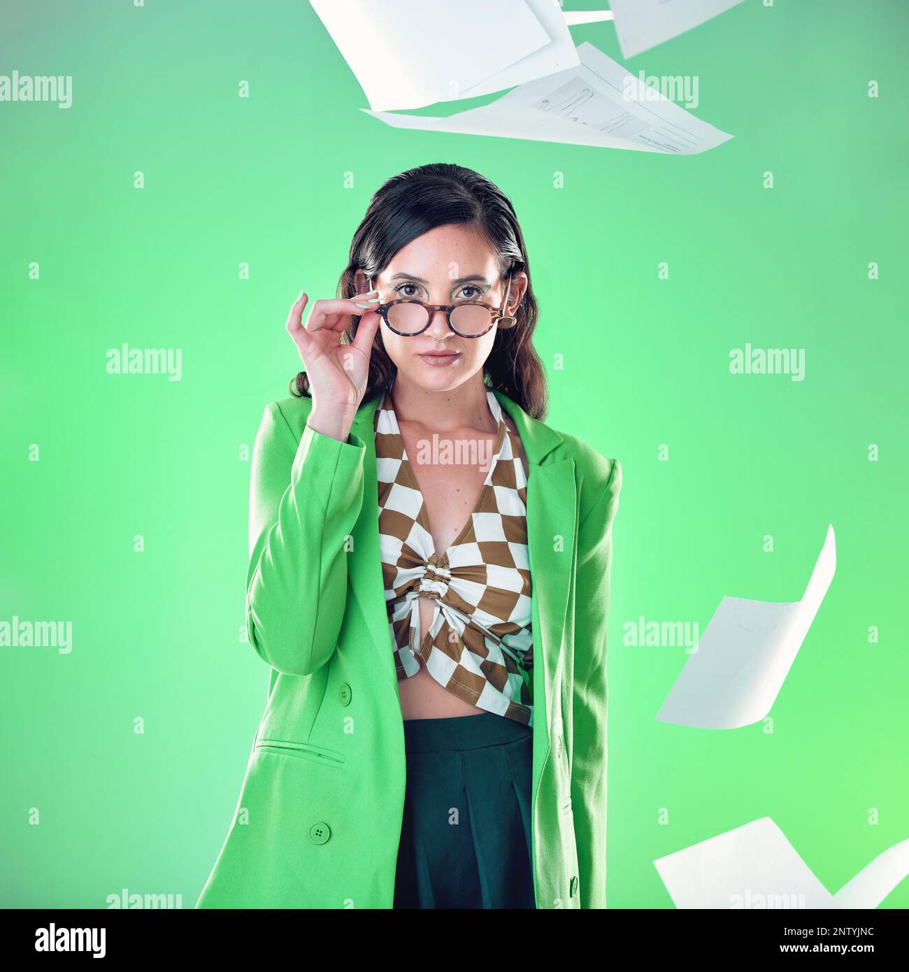 Education, smart and portrait of a woman with glasses isolated on a ...