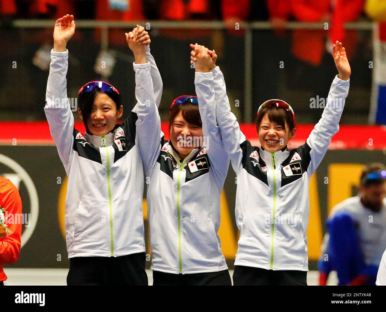Japan's women's team celebrates winning the gold medal in the team ...