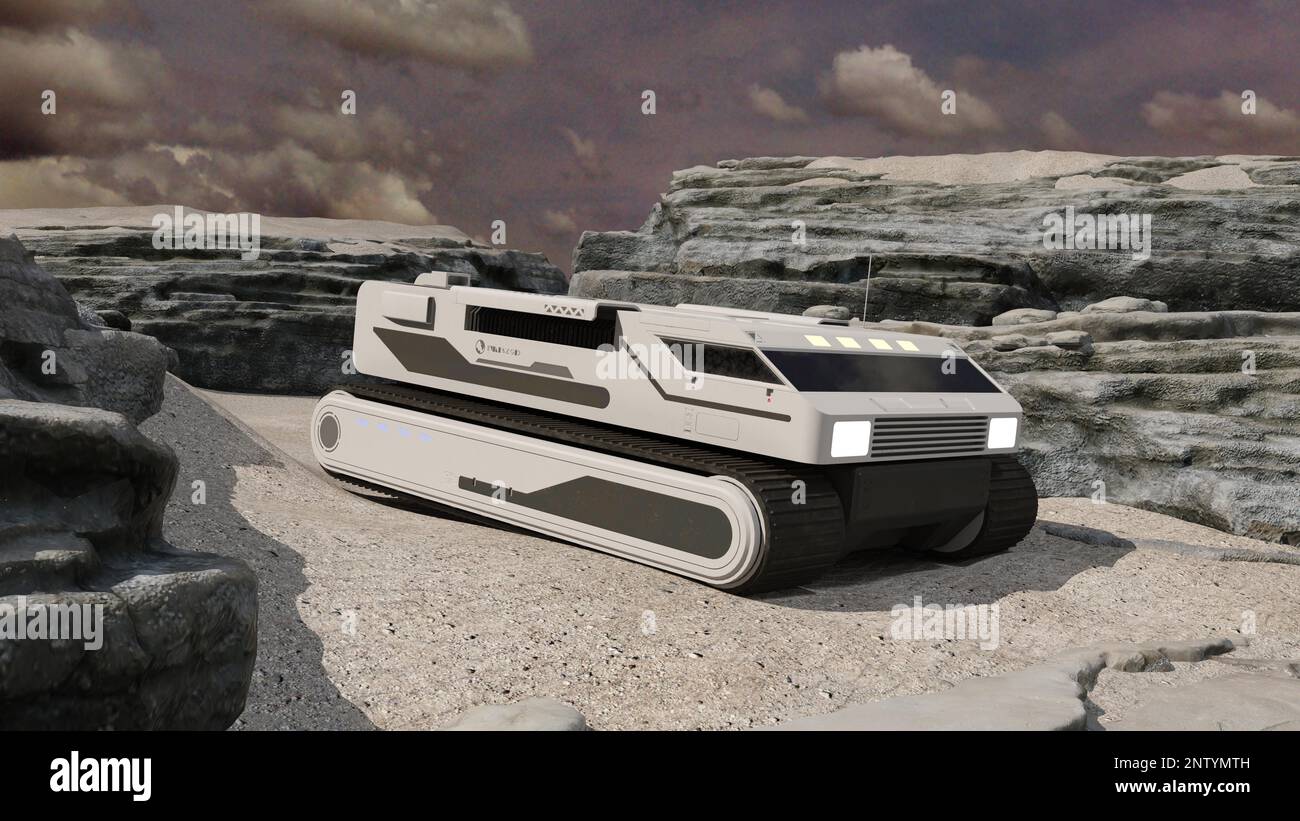 3D-illustration of a futuristic scifi truck for desert or snow Stock ...